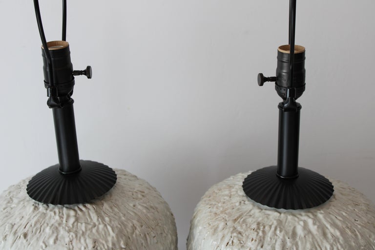 Pair of Studio Made Ceramic Lamps For Sale at 1stDibs