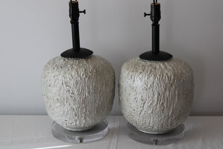 Pair of Studio Made Ceramic Lamps For Sale at 1stDibs