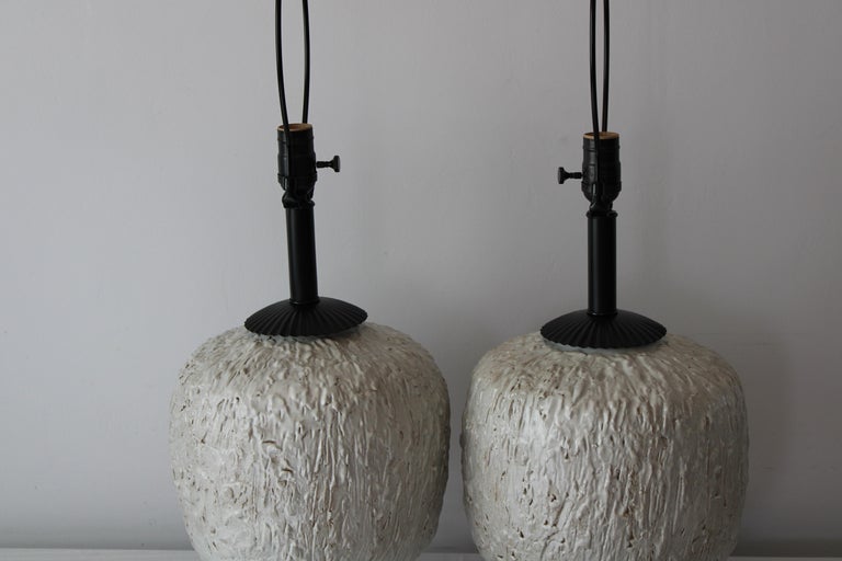 Pair of Studio Made Ceramic Lamps For Sale at 1stDibs