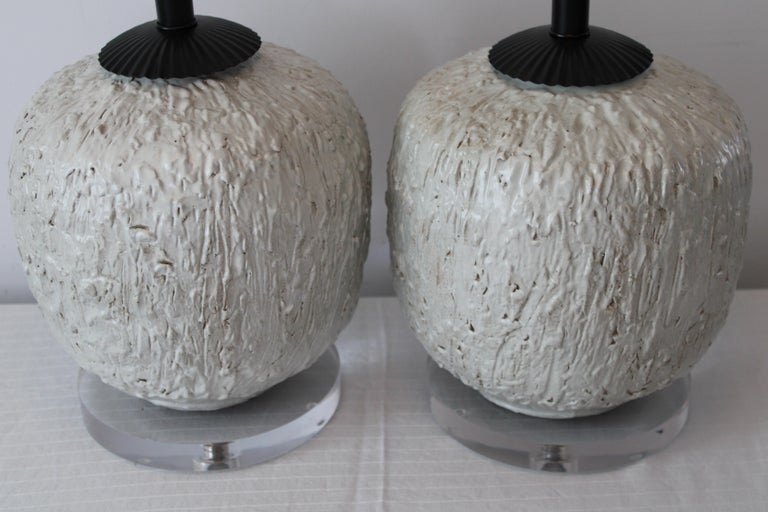 Pair of Studio Made Ceramic Lamps For Sale at 1stDibs