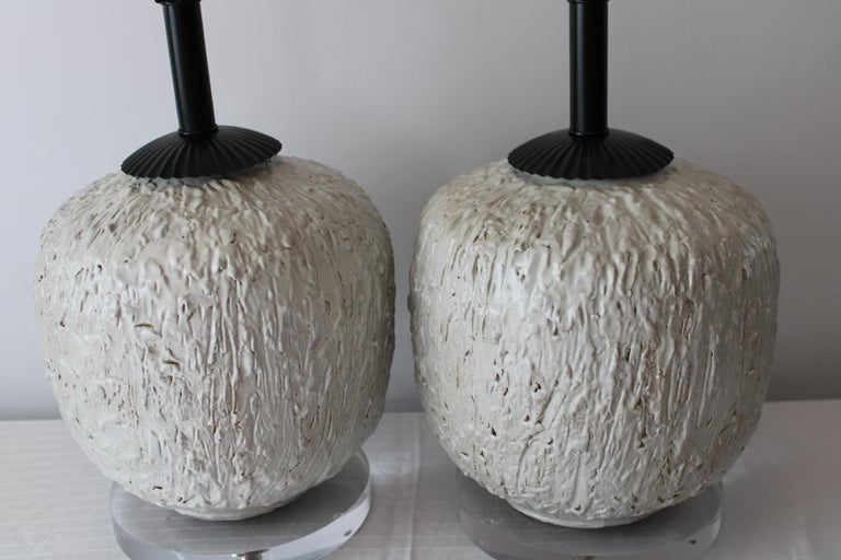 Pair of Studio Made Ceramic Lamps For Sale at 1stDibs