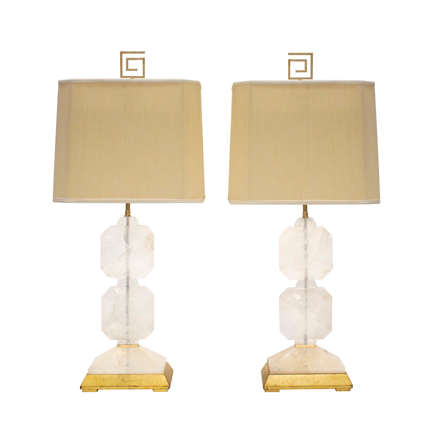 Pair of Stunning Faceted Rock Crystal Table Lamps with Gold Leaf Bases ...