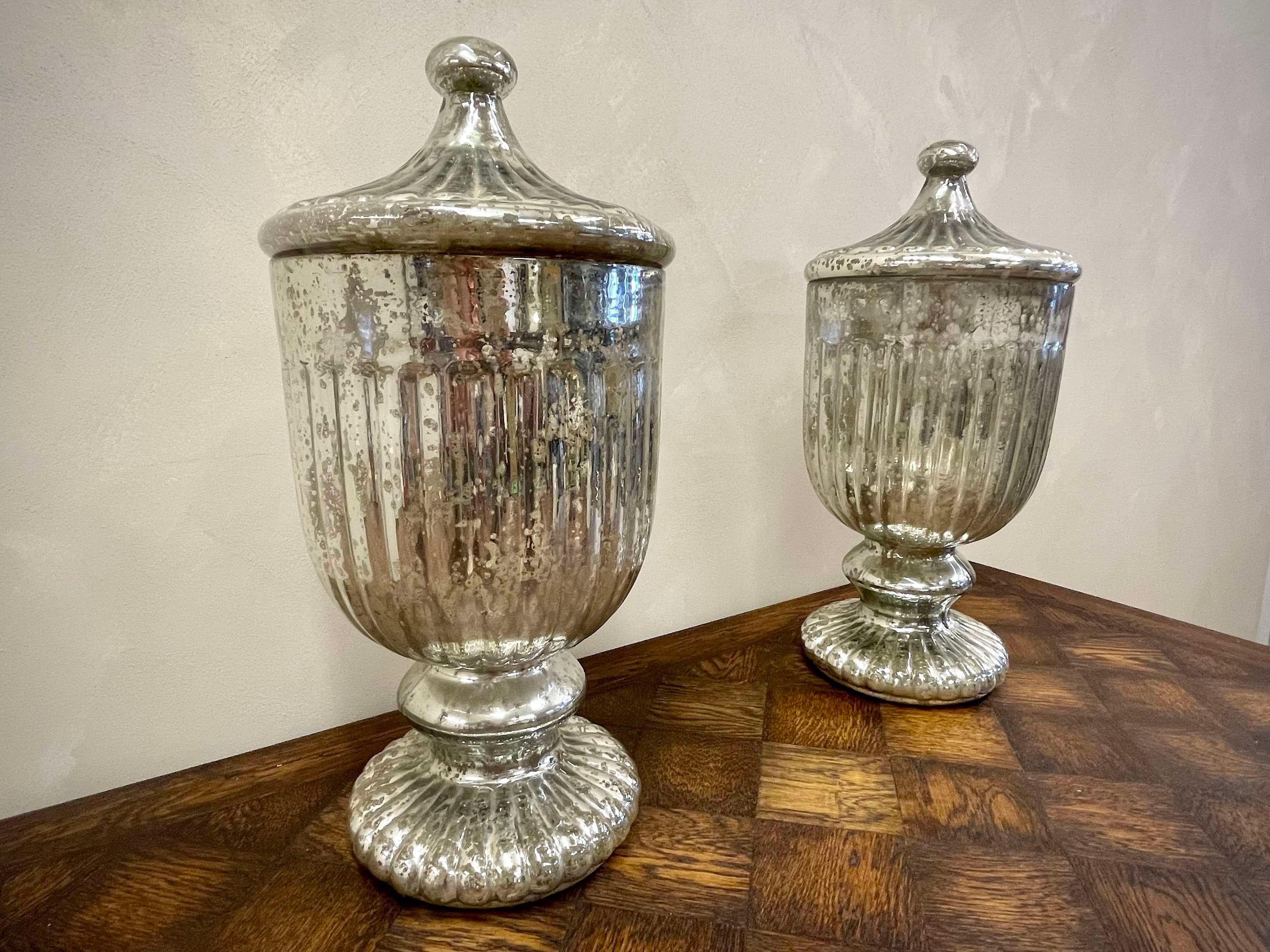 Pair of Stunning French Mercury Glass Urns For Sale at 1stDibs