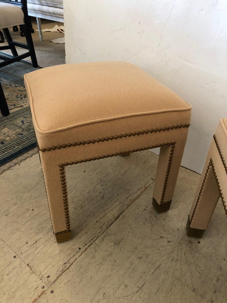 Pair of Vintage Newly Upholstered Parsons Style Camelhair Ottomans ...