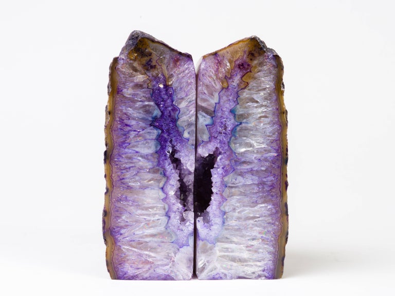 Pair of Stunning Quartz Crystal and Amethyst Bookends in Hues of Purple ...