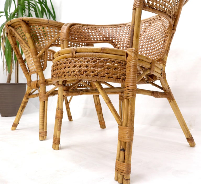 Pair of Stunning Round Barrel Shape Bamboo Rattan Cane Seat Chairs For ...