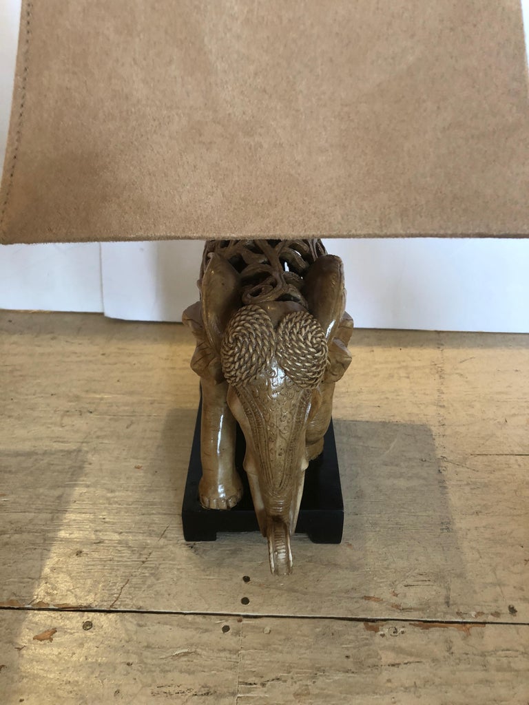 Pair of Stylish Elephant Lamps with Ultra Suede Shades at 1stDibs
