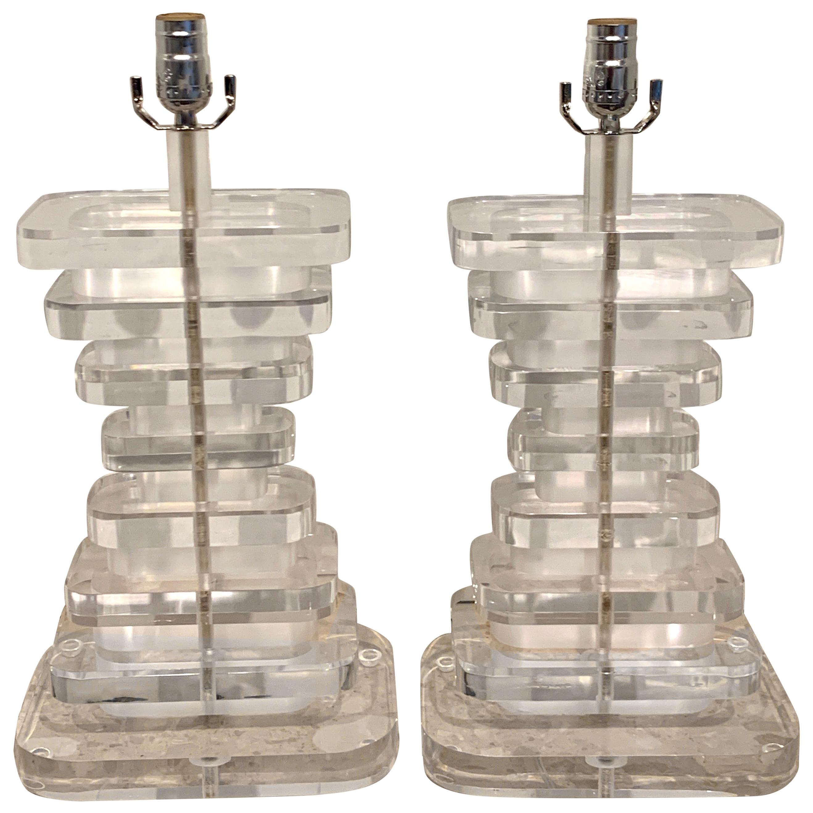 Pair of Large Lucite "Z" Lamps For Sale at 1stDibs