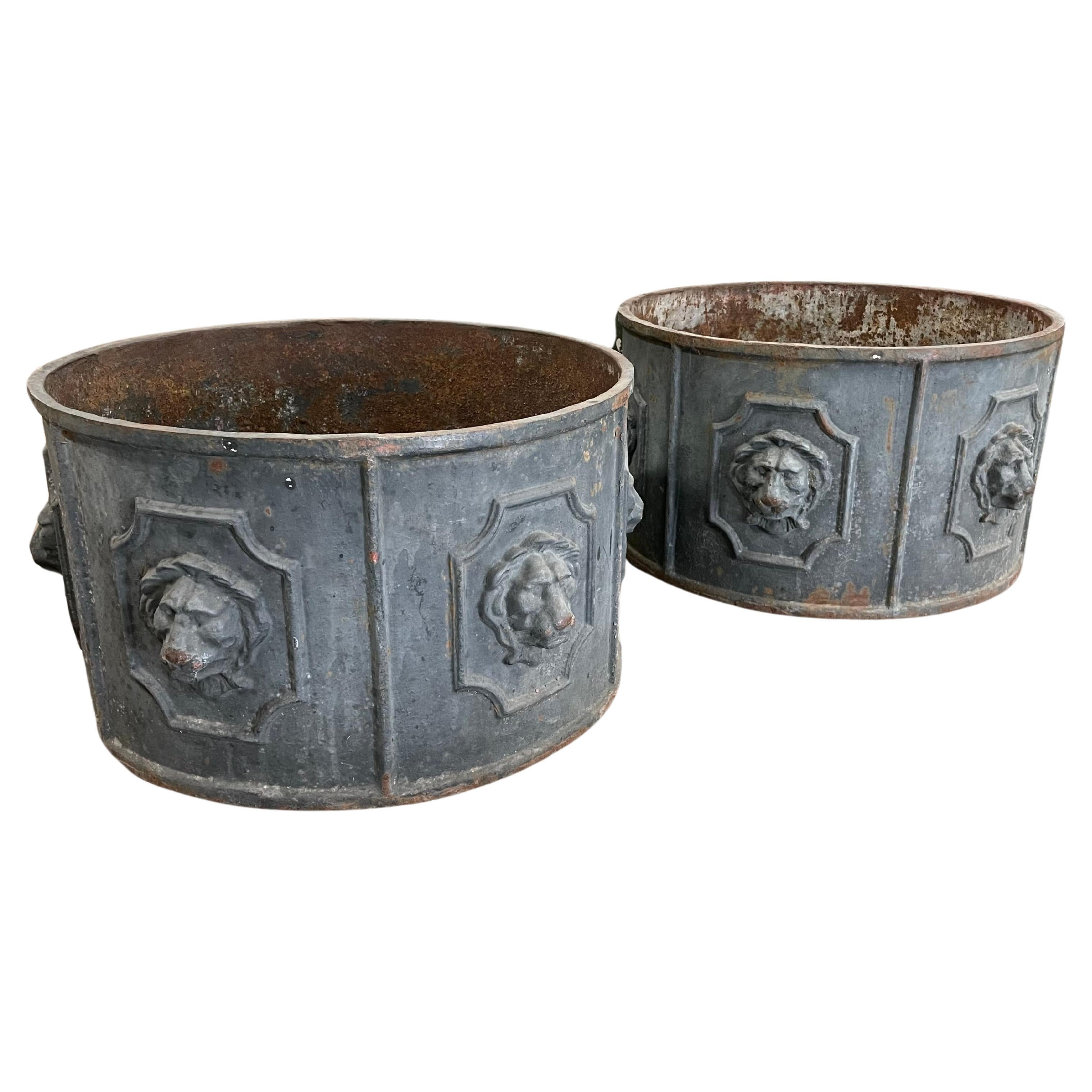 Pair of Substantial Vintage English Cast Iron Planters For Sale at 1stDibs