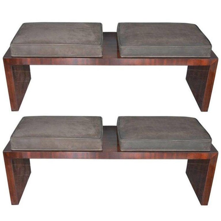 Pair of Suede Double Seat Benches For Sale at 1stDibs