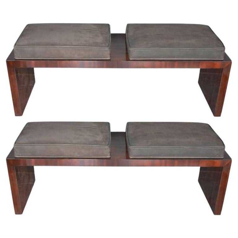 Pair of Suede Double Seat Benches For Sale at 1stDibs