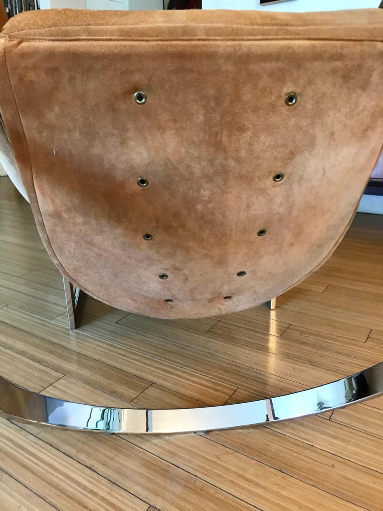 Pair of Suede Sling Lounge Chairs with Sheep Skin Covers at 1stDibs