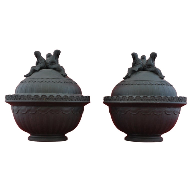 Pair of Sugar Boxes with Triple Sybil Finials, Wedgwood, circa 1870 For ...
