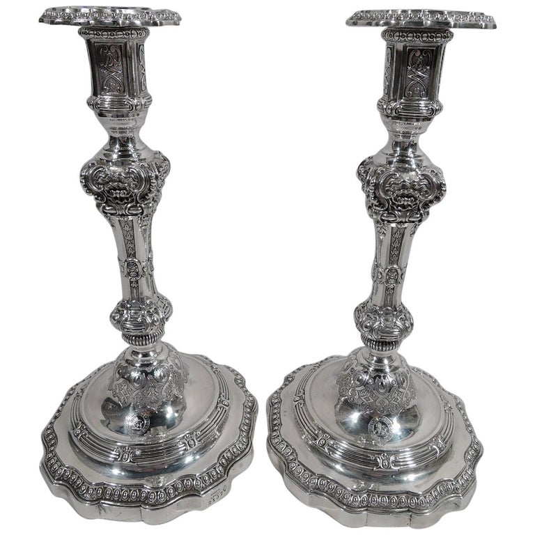 Pair of Sumptuous French Classical Silver Candlesticks by Odiot For ...