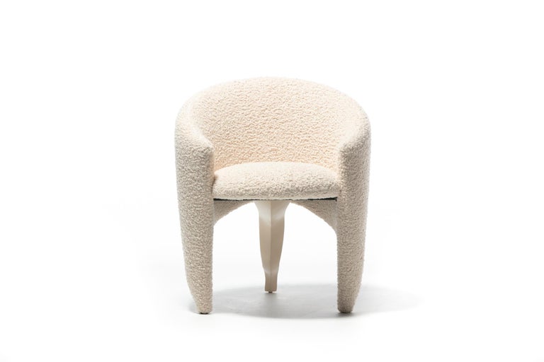 Pair of Surrealist Post Modern Three Legged Chairs in Ivory Bouclé ...