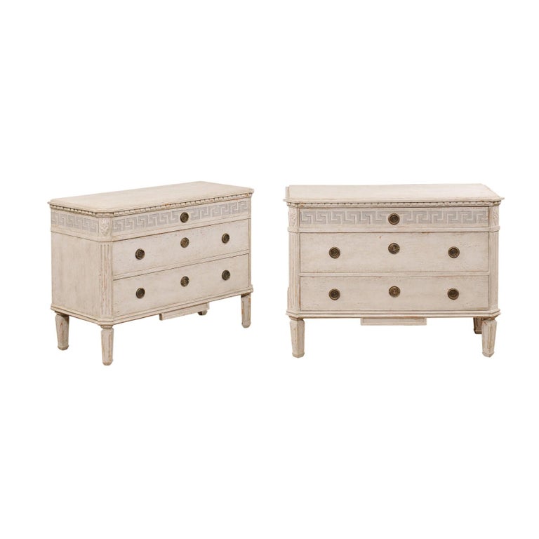 Pair of Swedish 1890s Gustavian style Painted Chests with Greek Key ...