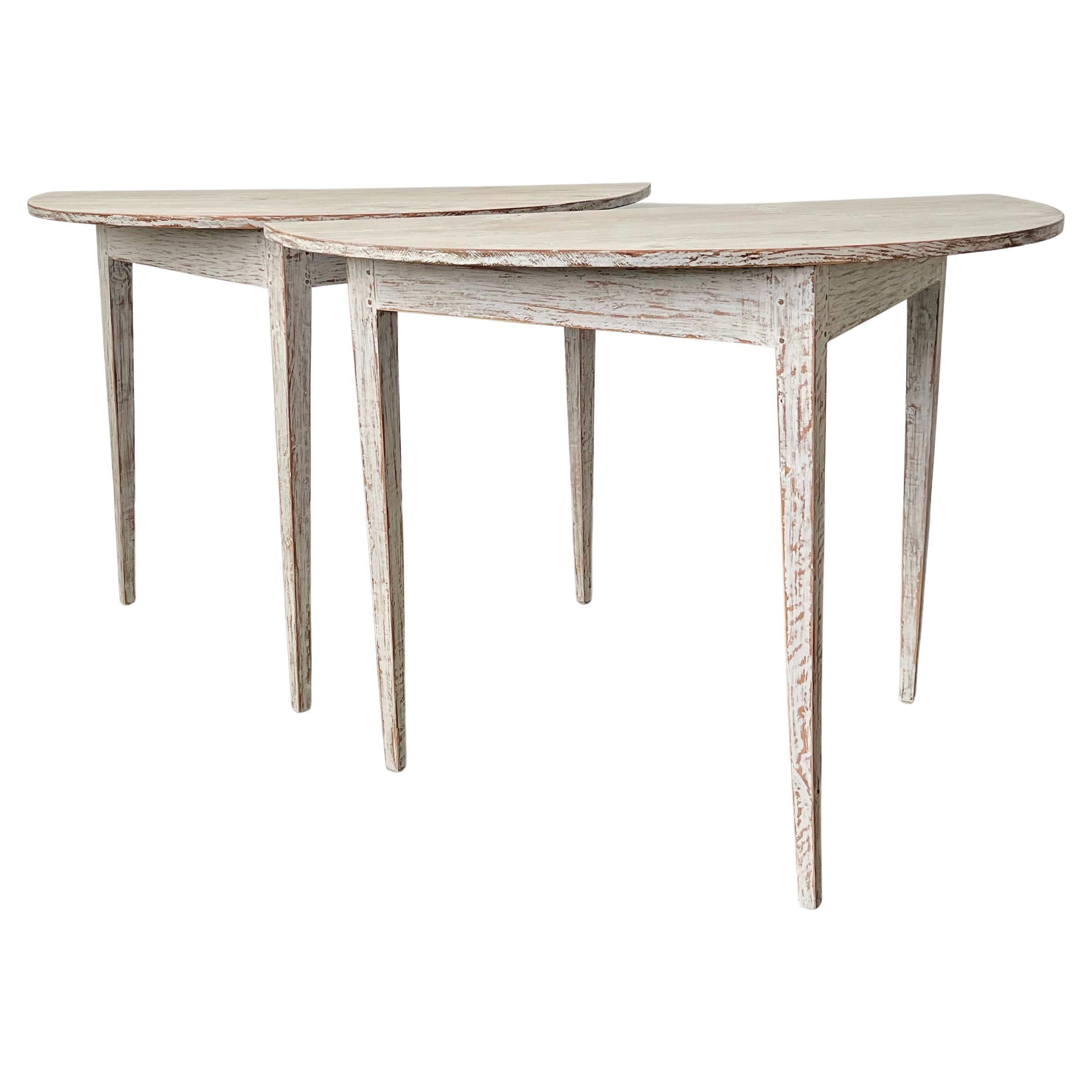 Pair of Swedish 19th Century Painted Wood Demilune Tables at 1stDibs