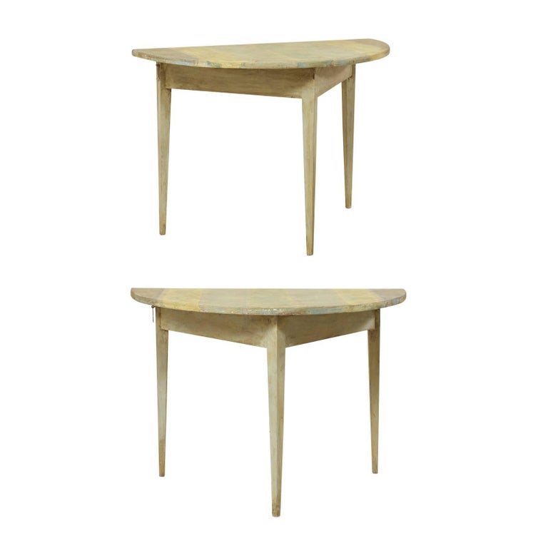 Pair of Swedish 19th Century Painted Wood Demilune Tables at 1stDibs