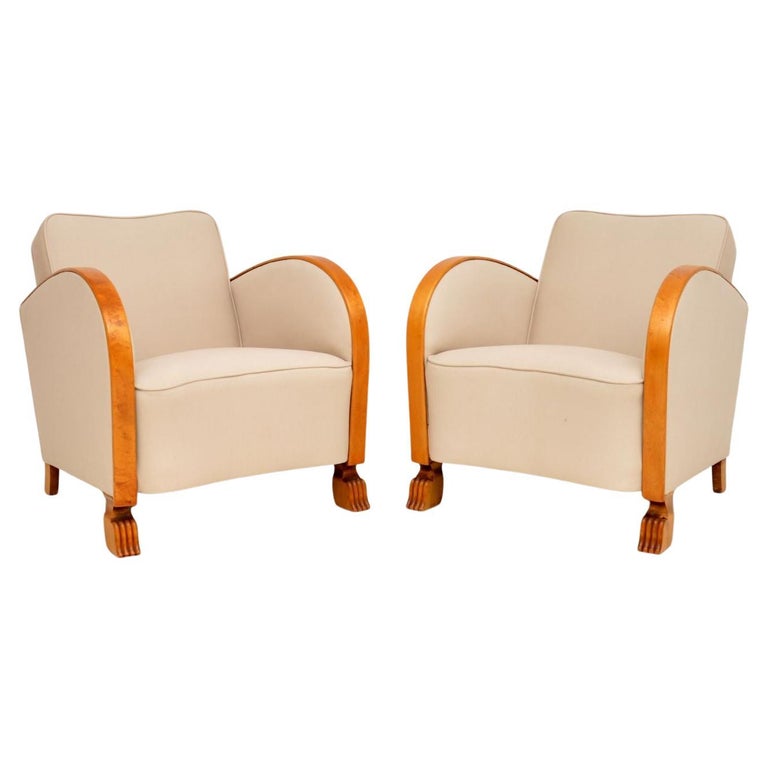 Pair of Swedish Art Deco Satin Birch Armchairs For Sale at 1stDibs
