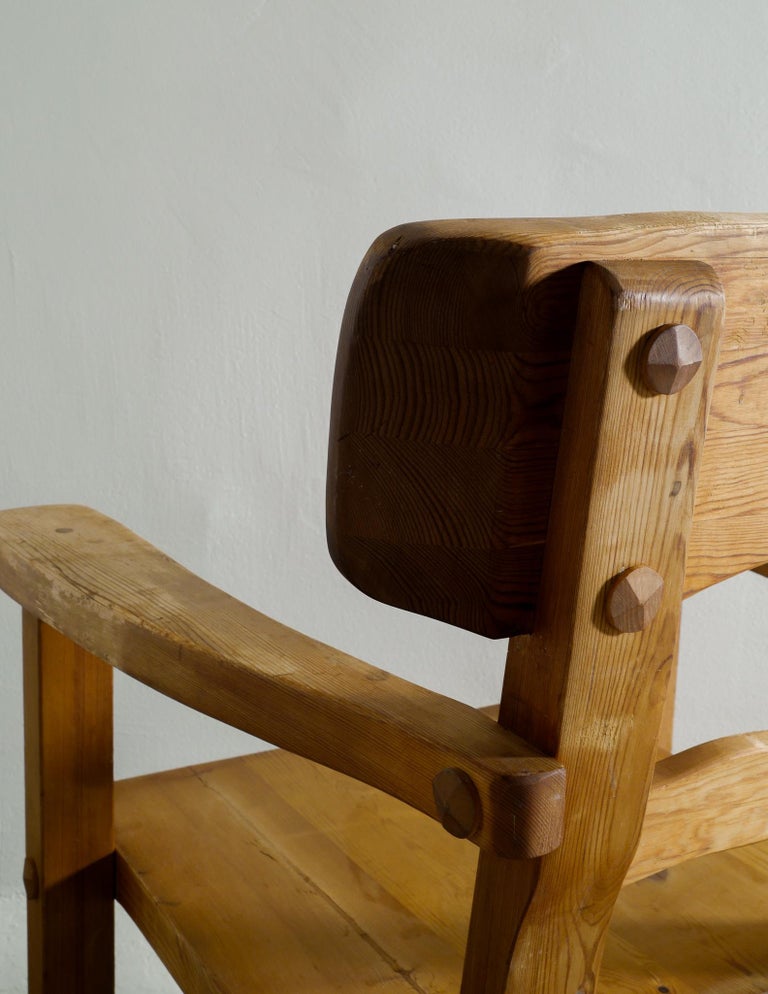 Pair of Swedish Brutalist Armchairs in Stained Pine Produced by ...