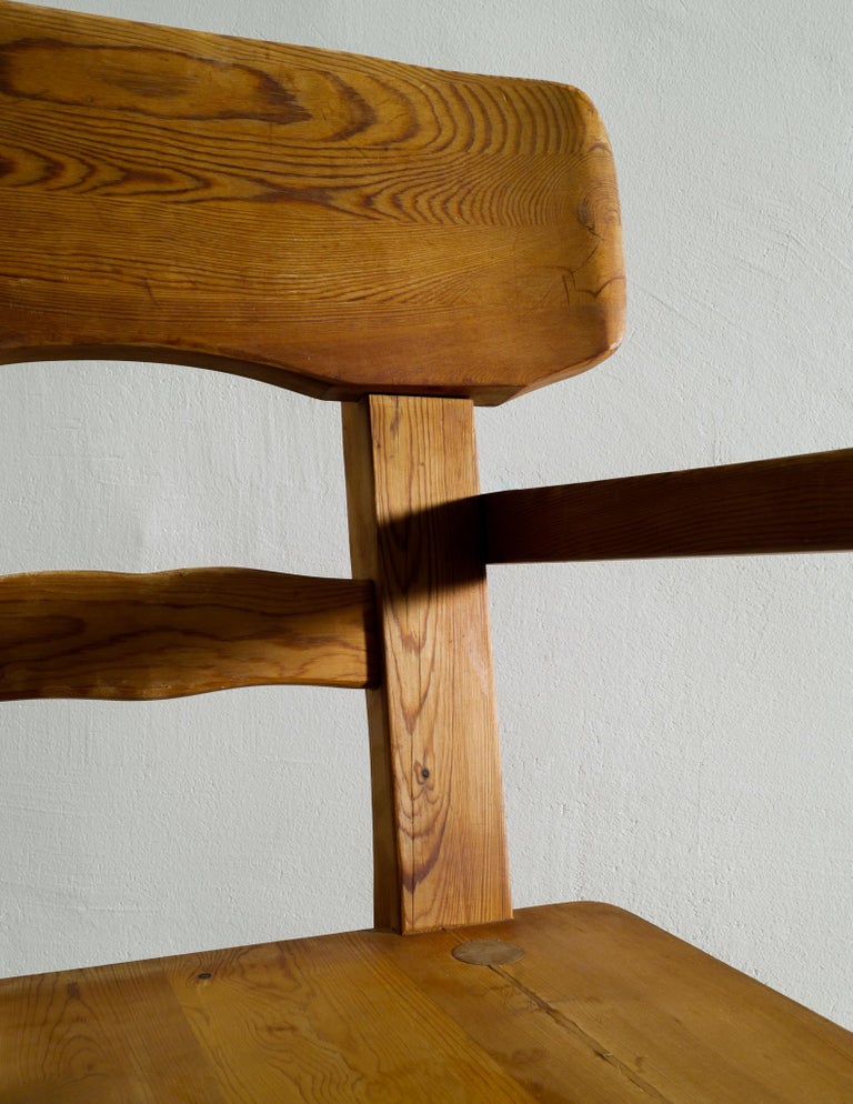 Pair of Swedish Brutalist Armchairs in Stained Pine Produced by ...