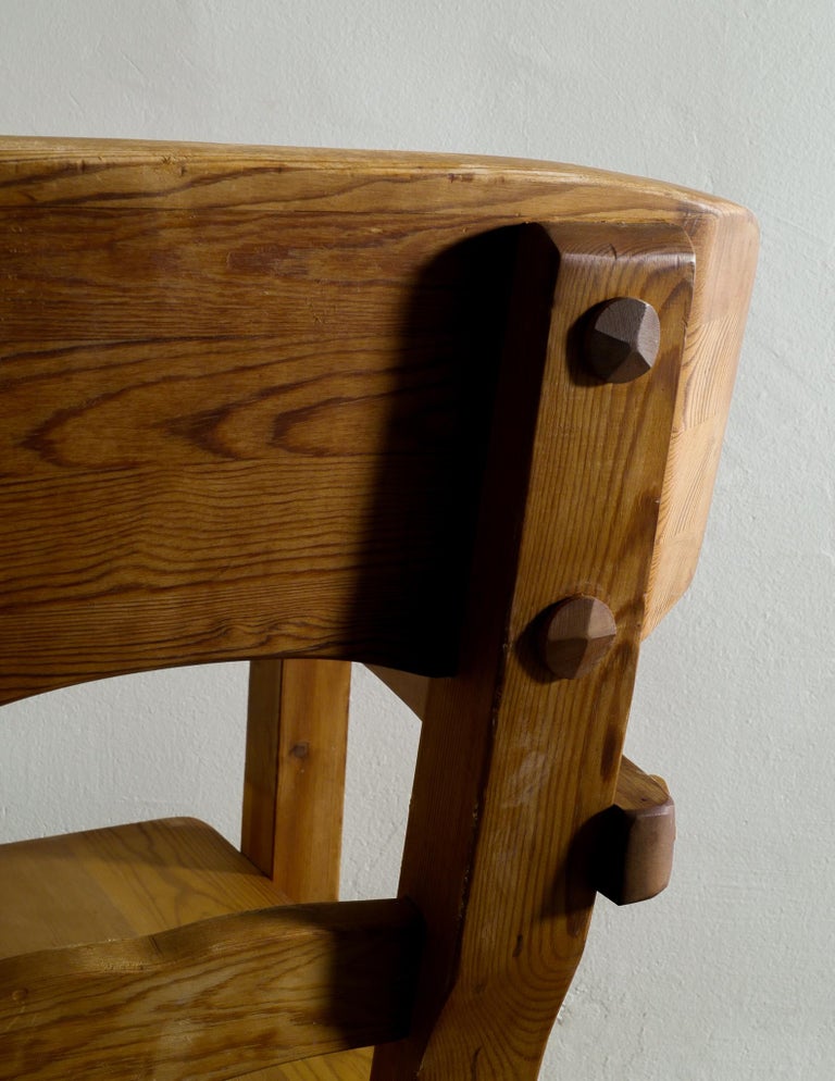 Pair of Swedish Brutalist Armchairs in Stained Pine Produced by ...