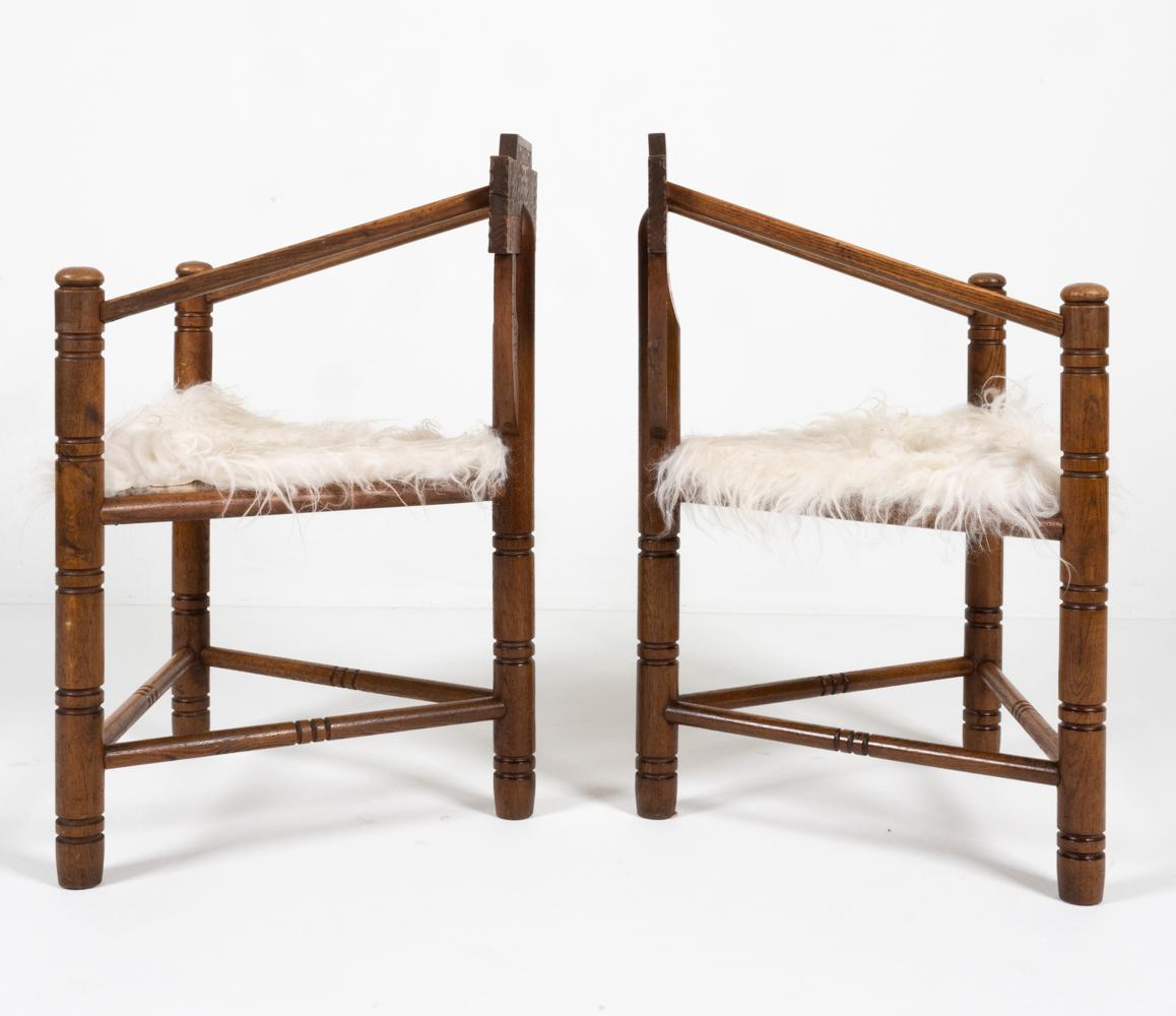 Pair of Swedish Carved Oak Monk Chairs, Nordic Revival For Sale at ...