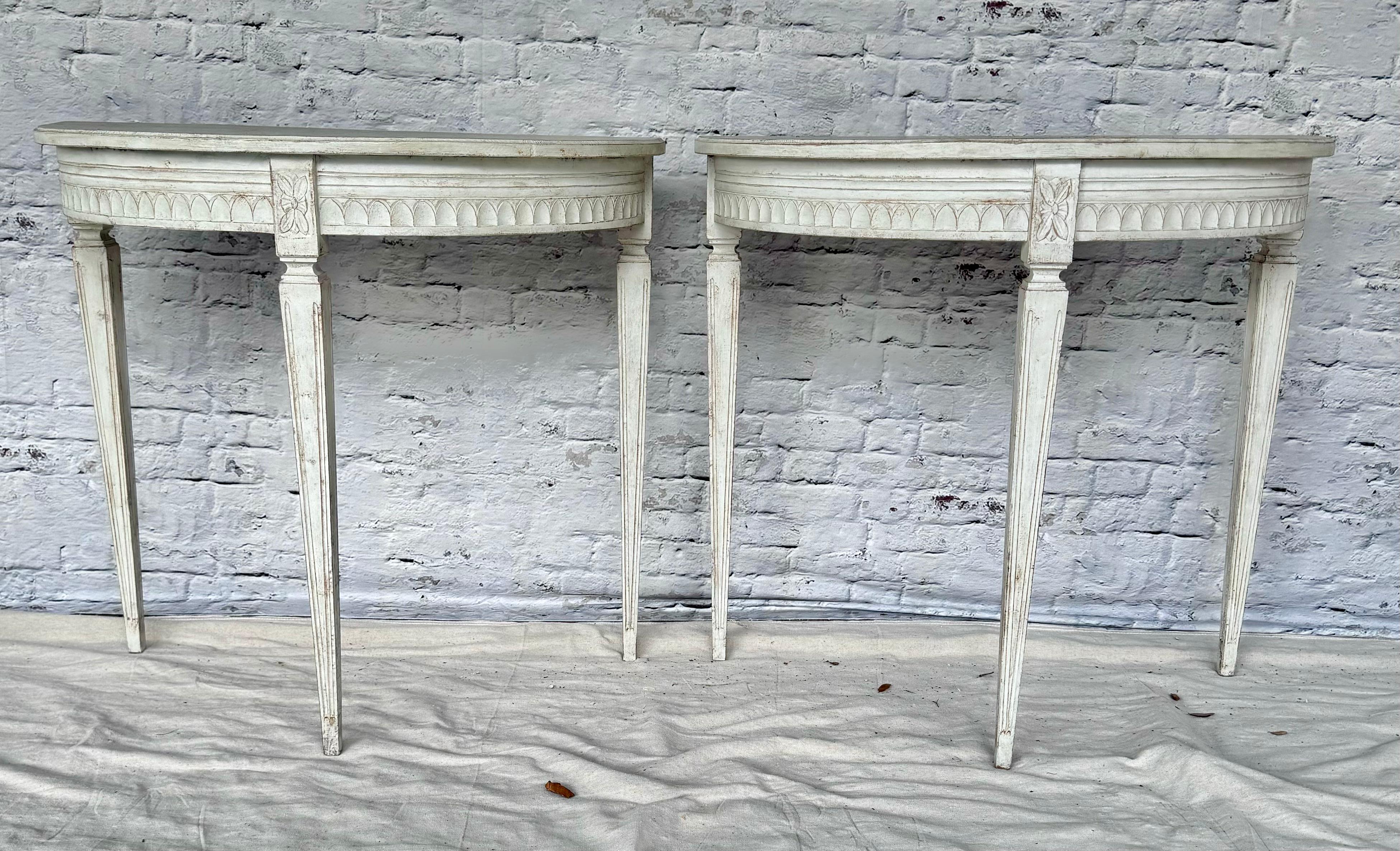 Pair Of Swedish Classical Style White Painted Console Tables For Sale ...