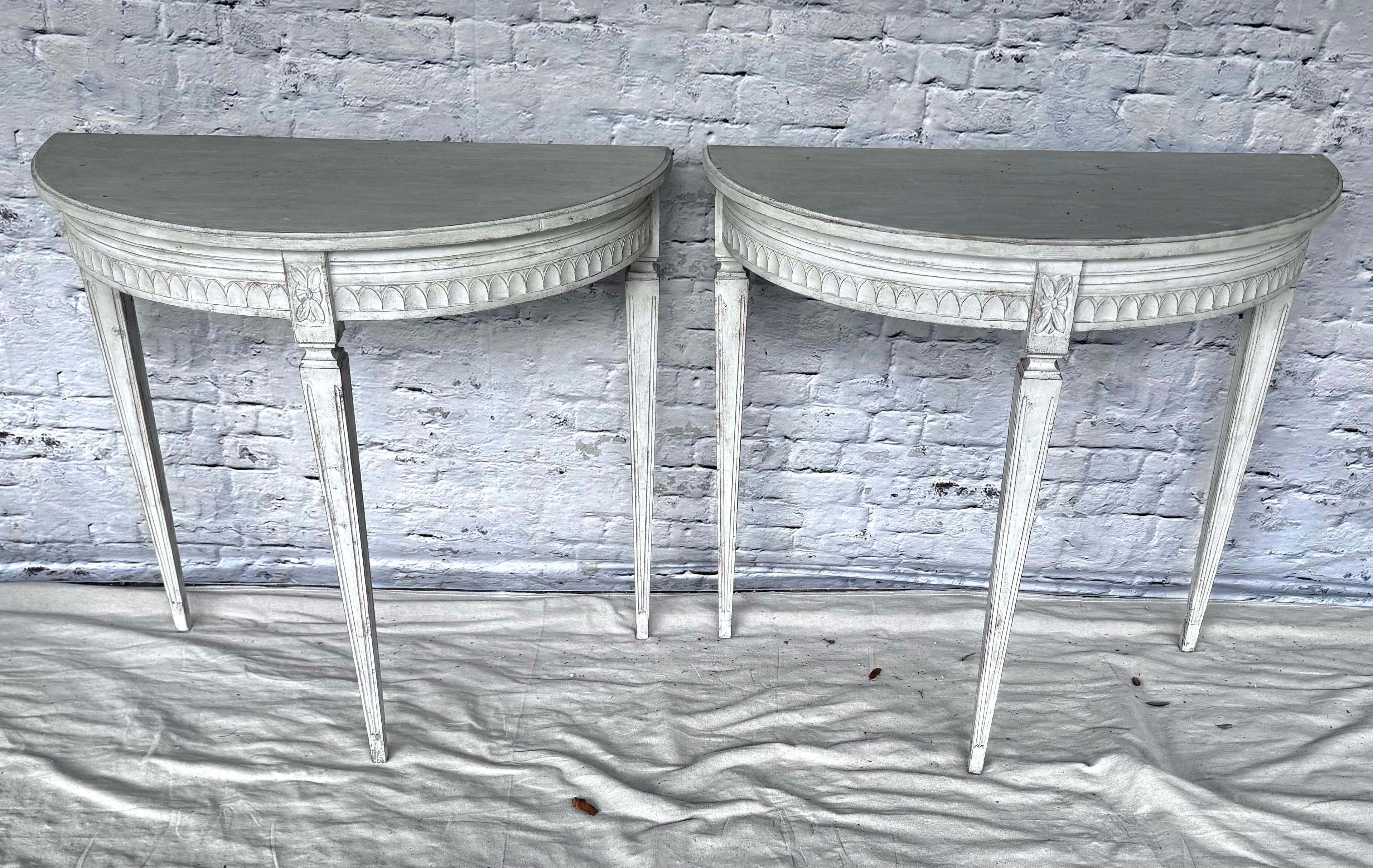 Pair Of Swedish Classical Style White Painted Console Tables For Sale ...
