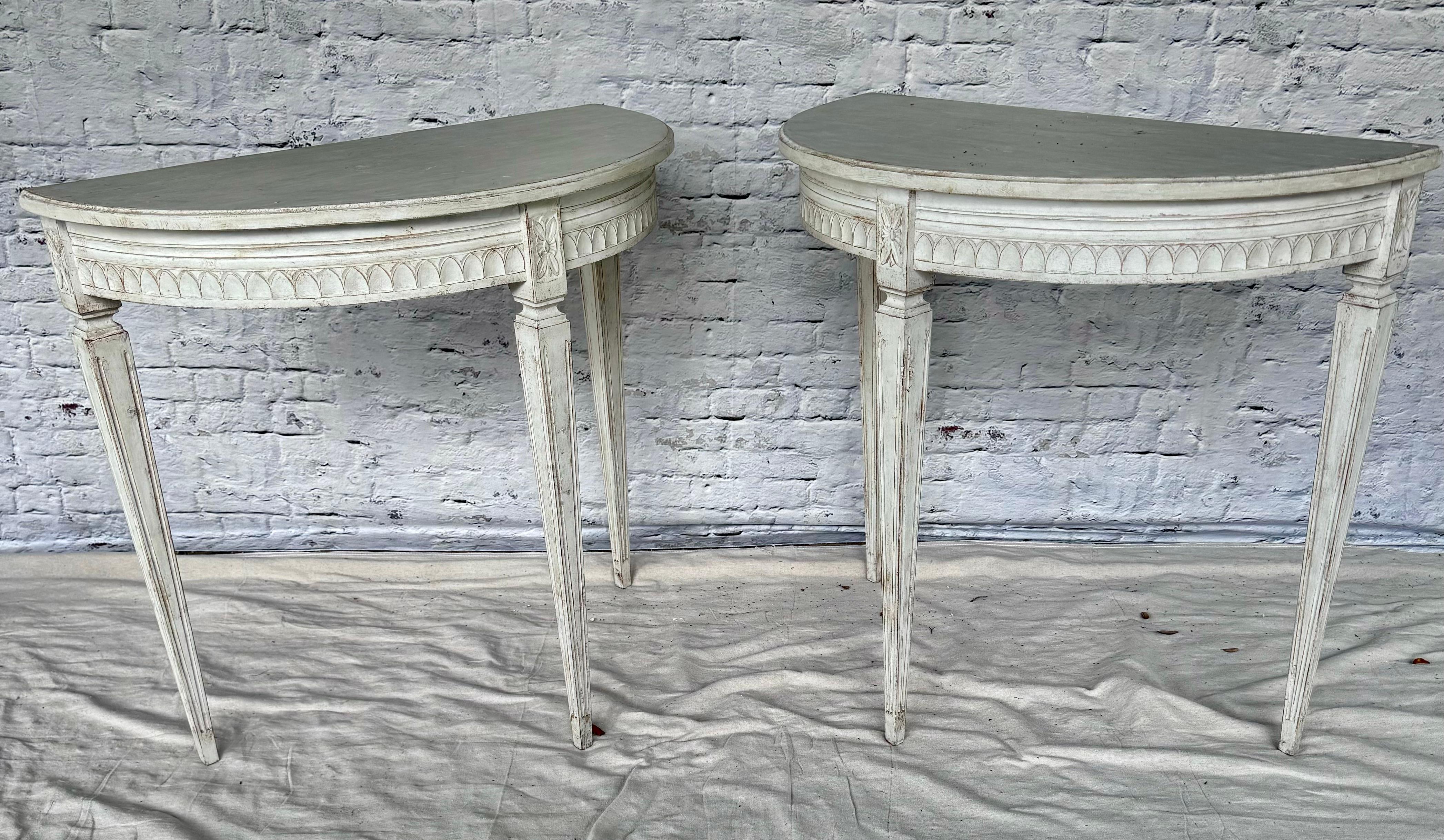 Pair Of Swedish Classical Style White Painted Console Tables For Sale ...