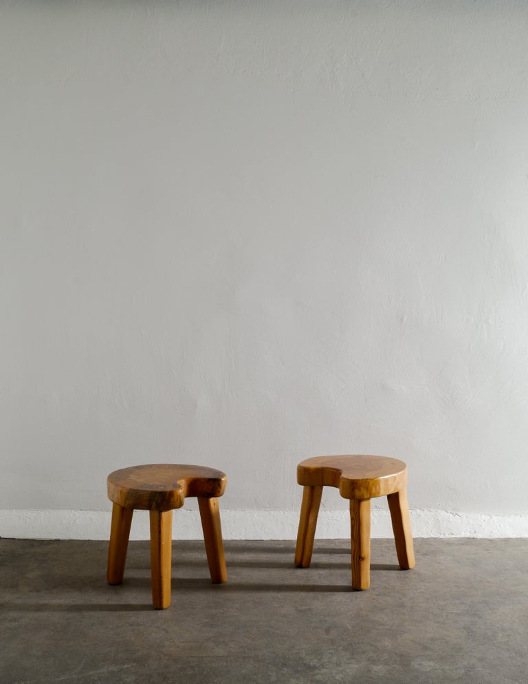 Pair of Swedish Free Form Stools in Solid Pine Produced by Vemdalia ...