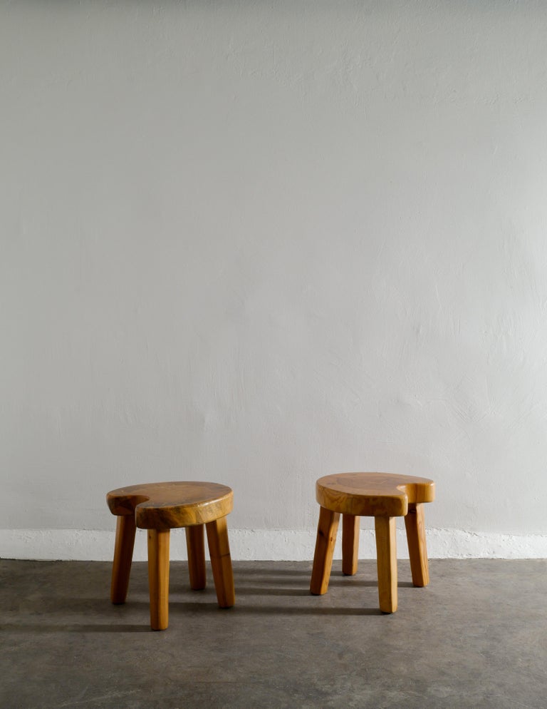 Pair of Swedish Free Form Stools in Solid Pine Produced by Vemdalia ...