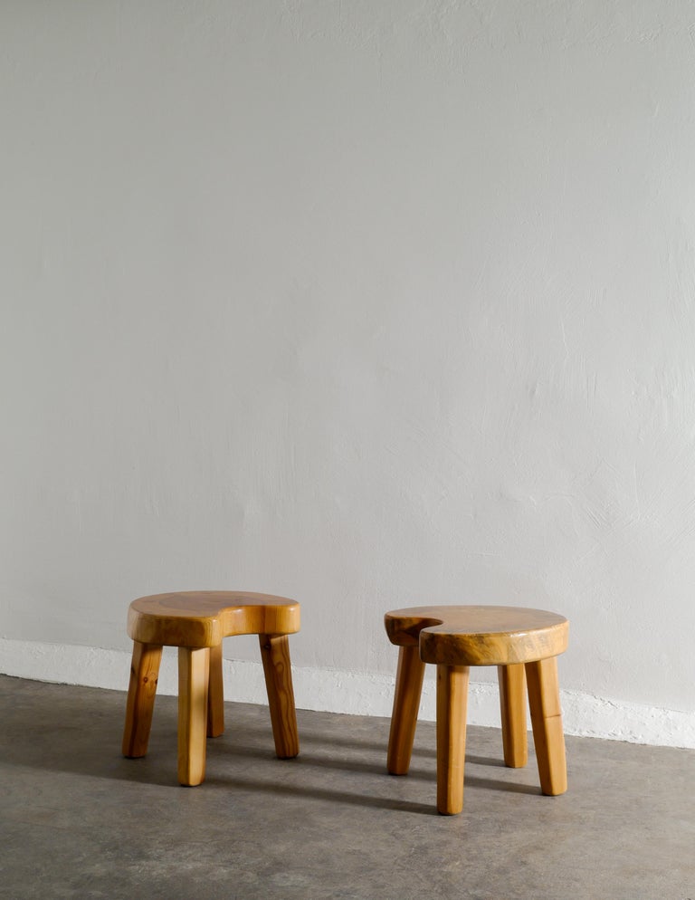 Pair of Swedish Free Form Stools in Solid Pine Produced by Vemdalia ...