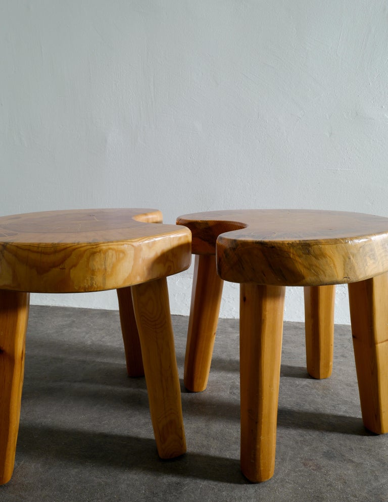 Pair of Swedish Free Form Stools in Solid Pine Produced by Vemdalia ...