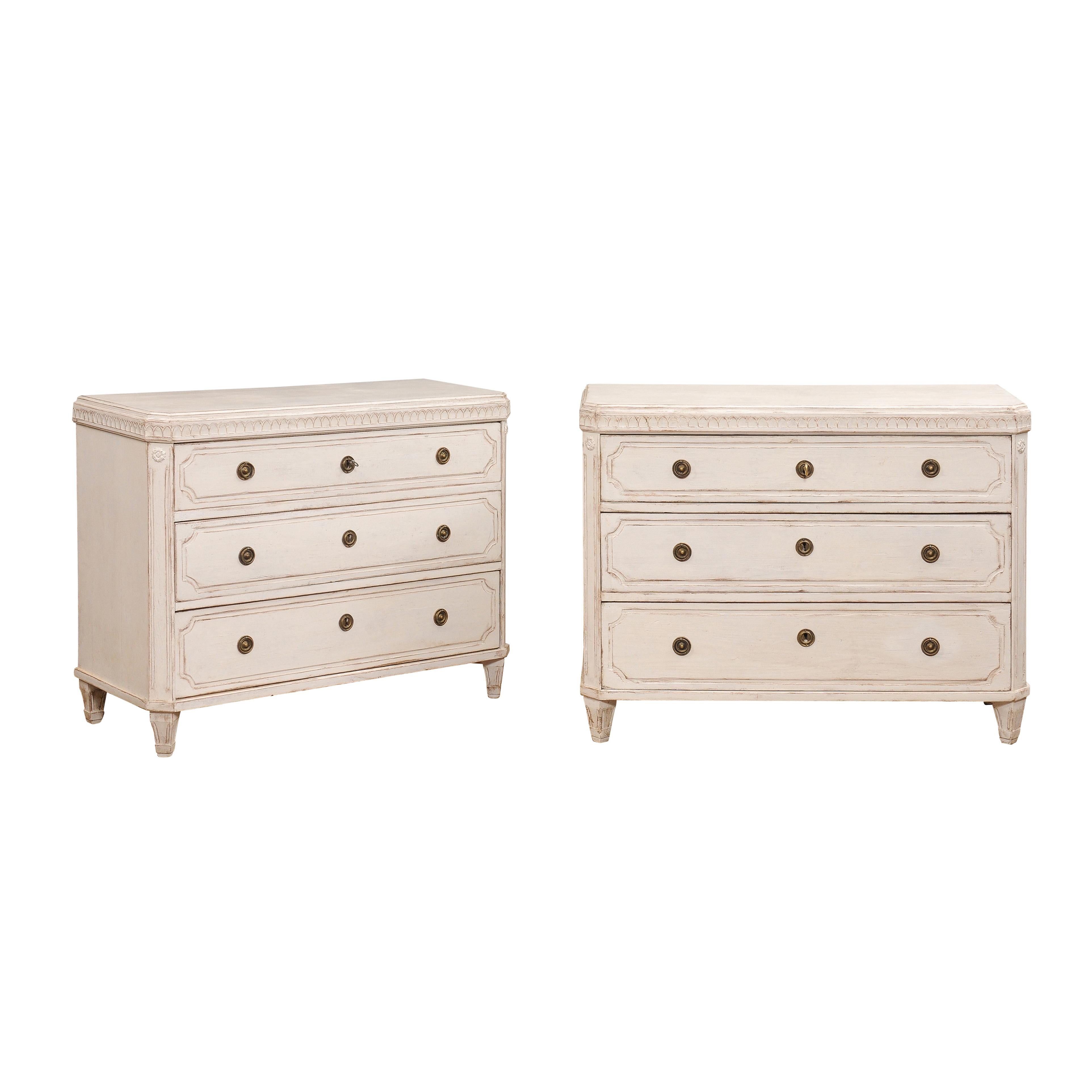 Pair of Swedish Gustavian Style 1850s Painted Wood Chests with Carved ...