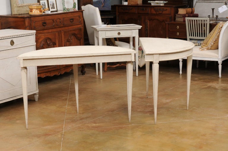 Pair of Swedish Gustavian Style 1880s Painted Demilune Tables with ...