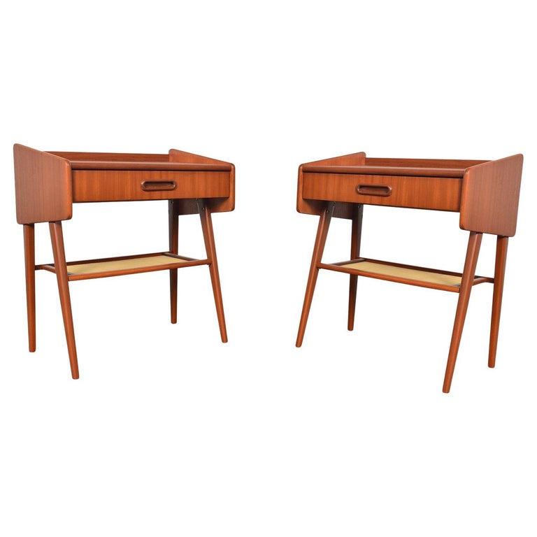 Pair of Swedish Modern Atomic Mid Century Nightstands with Lower Rack ...