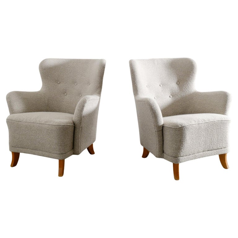 Pair of Swedish Modern Mid Century Arm Chairs in Wool Produced in ...