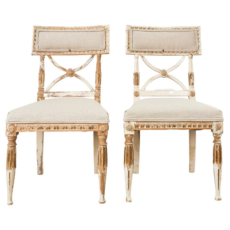 Pair of Swedish Neoclassical Gustavian Style Painted Hall Chairs For ...