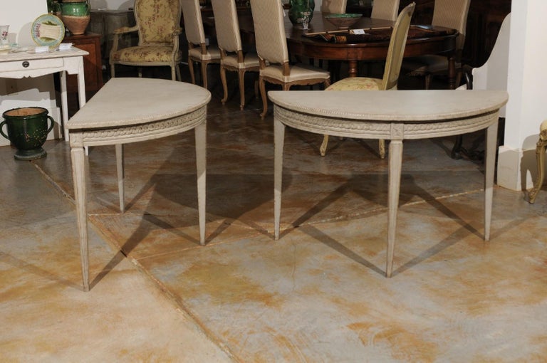 Pair of Swedish Neoclassical Period Painted Demilunes with Guilloche ...