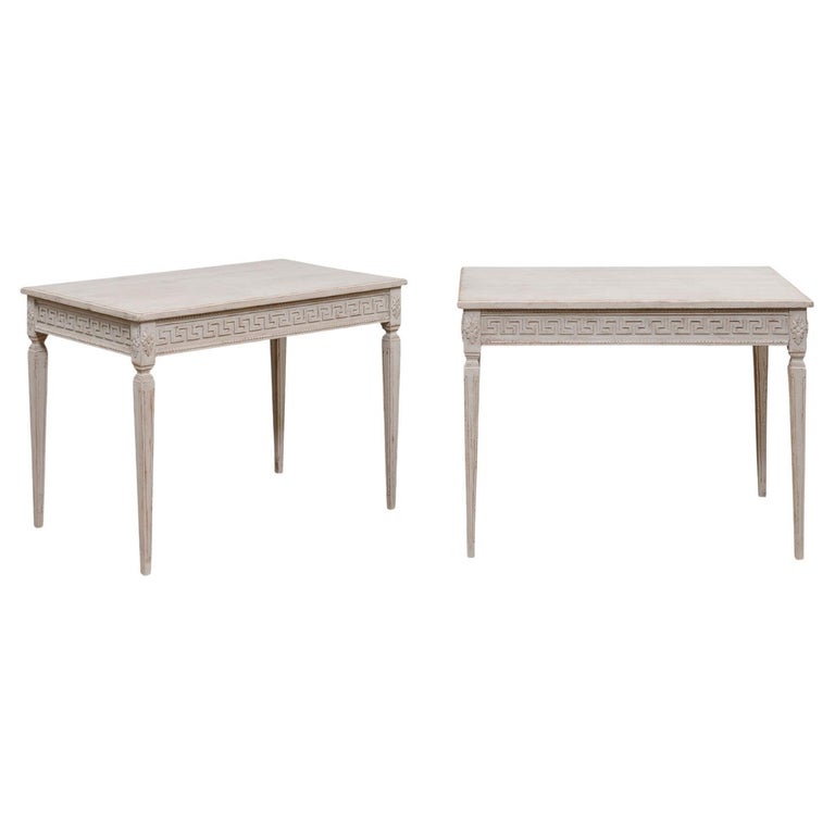 Pair of Swedish Neoclassical Style 1880s Painted Tables with Greek Key ...