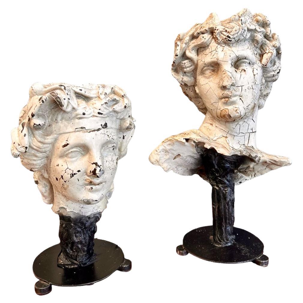 Pair of Swedish Plaster Busts on Stands For Sale at 1stDibs