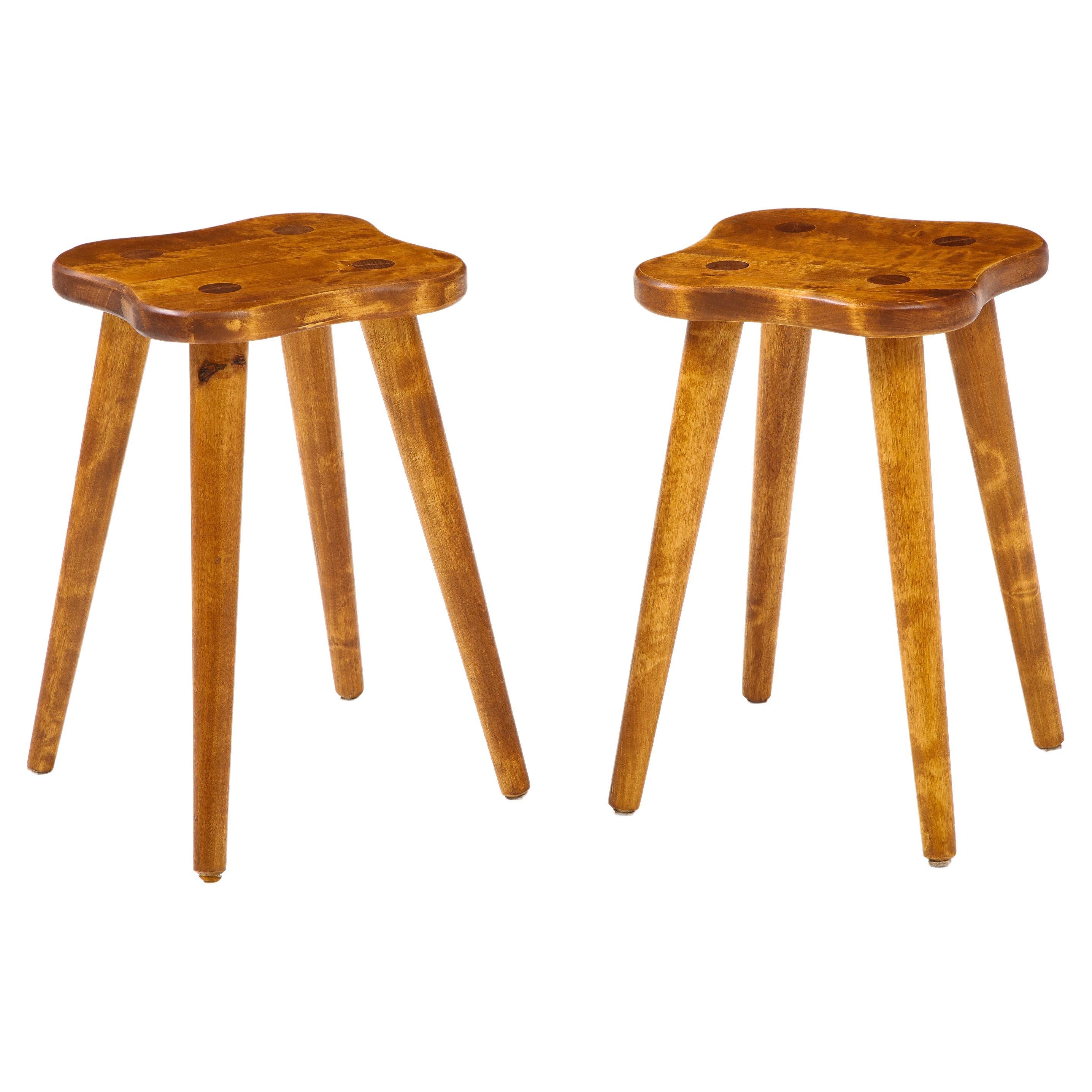 Swedish Modern Birch and Leather Stool, Ca 1950s For Sale at 1stDibs