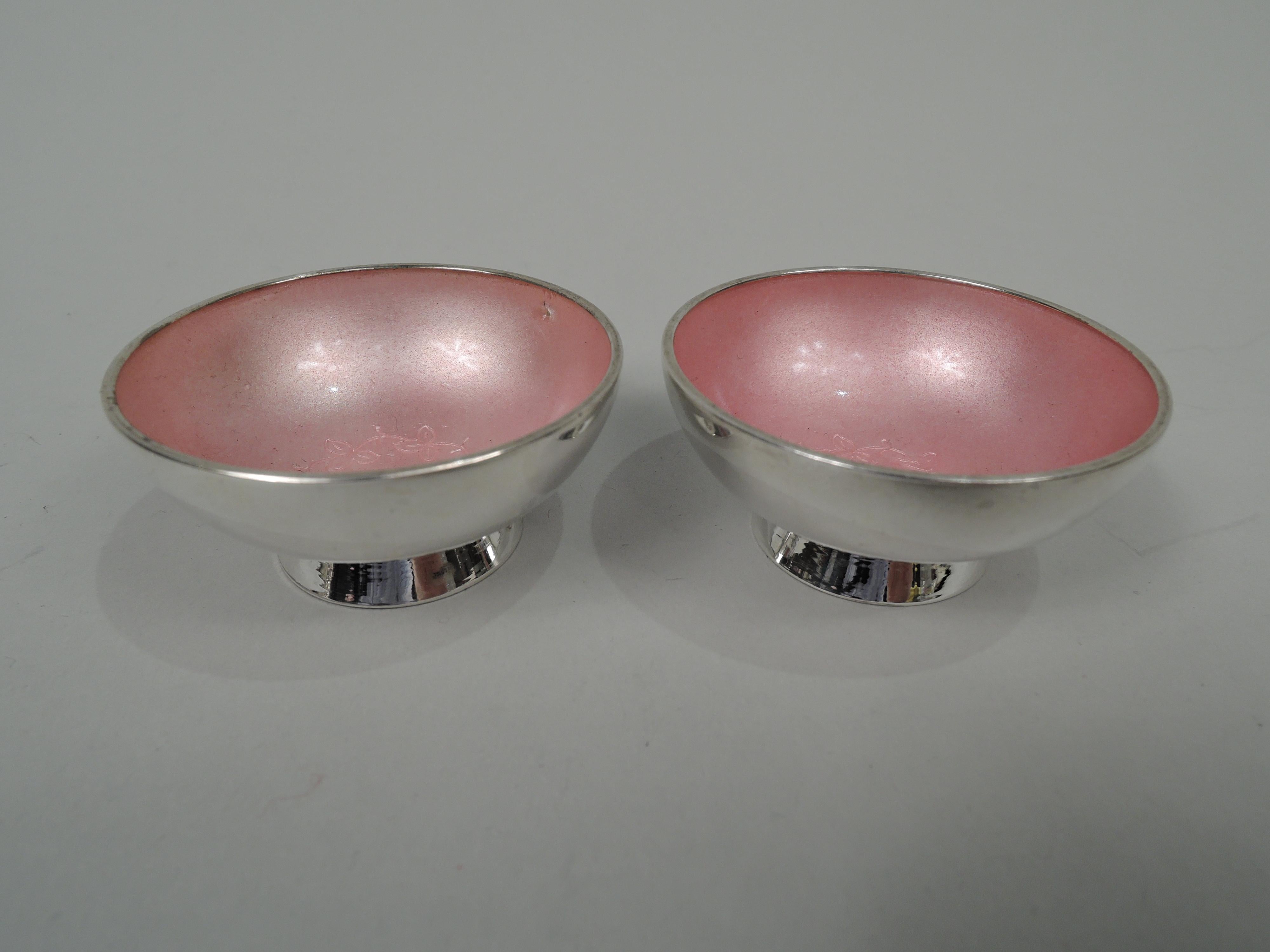 Pair of Sweet and Pretty Danish Pink Enamel Open Salts by Meka For Sale ...