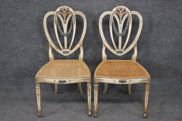 Pair of Sweetheart Back Cane Paint Decorated Adams Side Chairs Circa ...