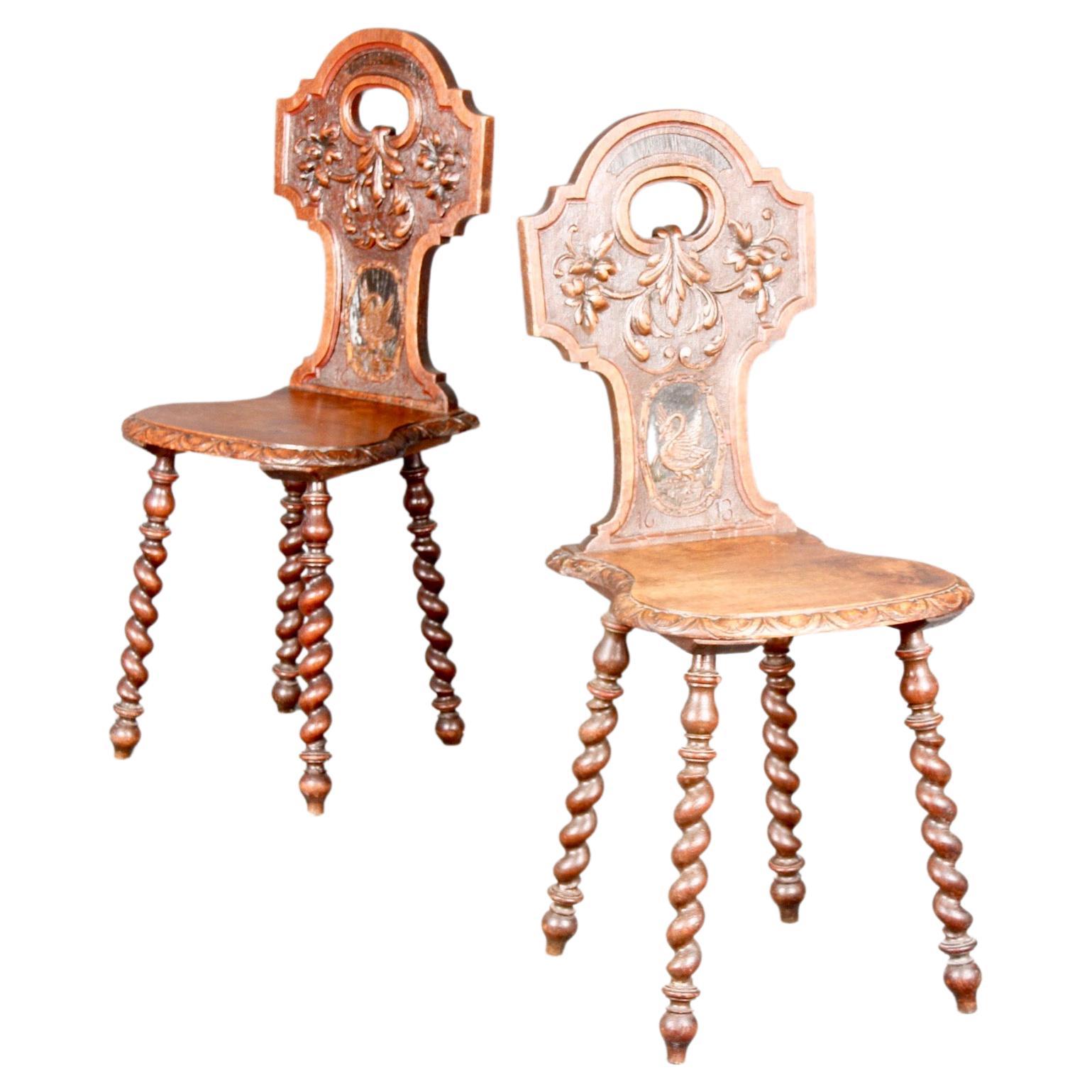 Pair of Swiss Alp, folk art Escabelle For Sale at 1stDibs