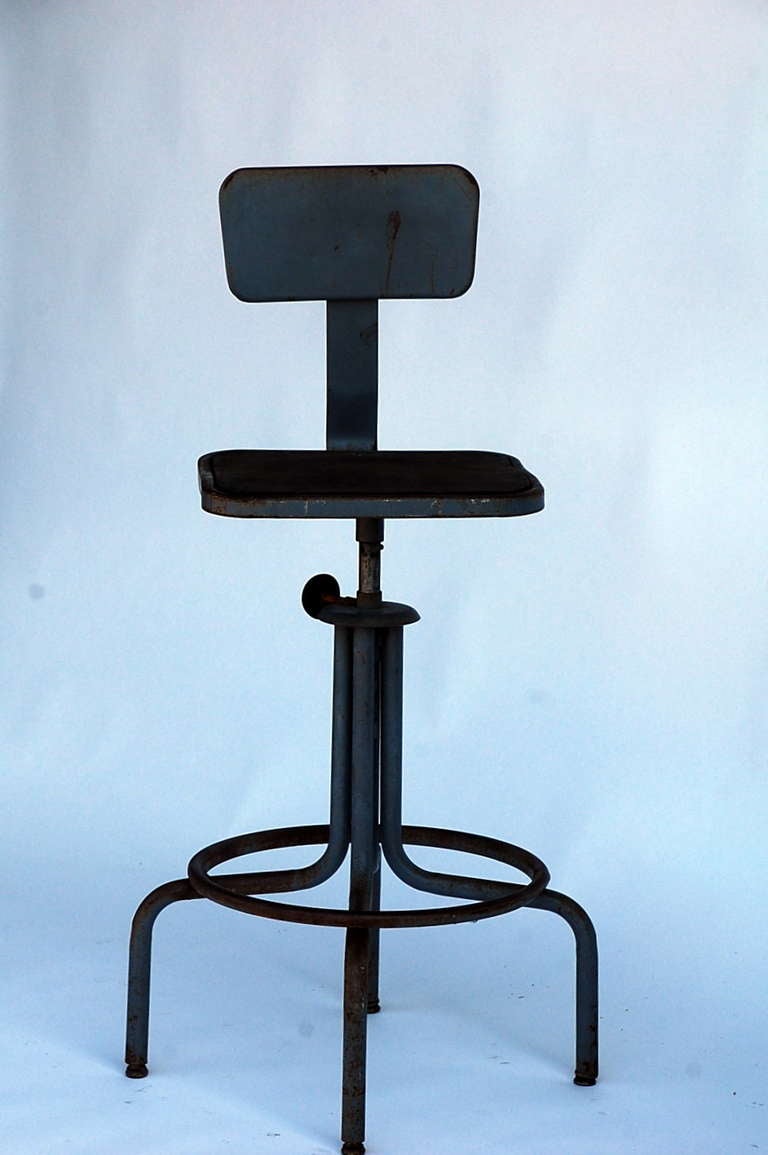 Pair of Swiveling Workshop Bar Stools For Sale at 1stDibs