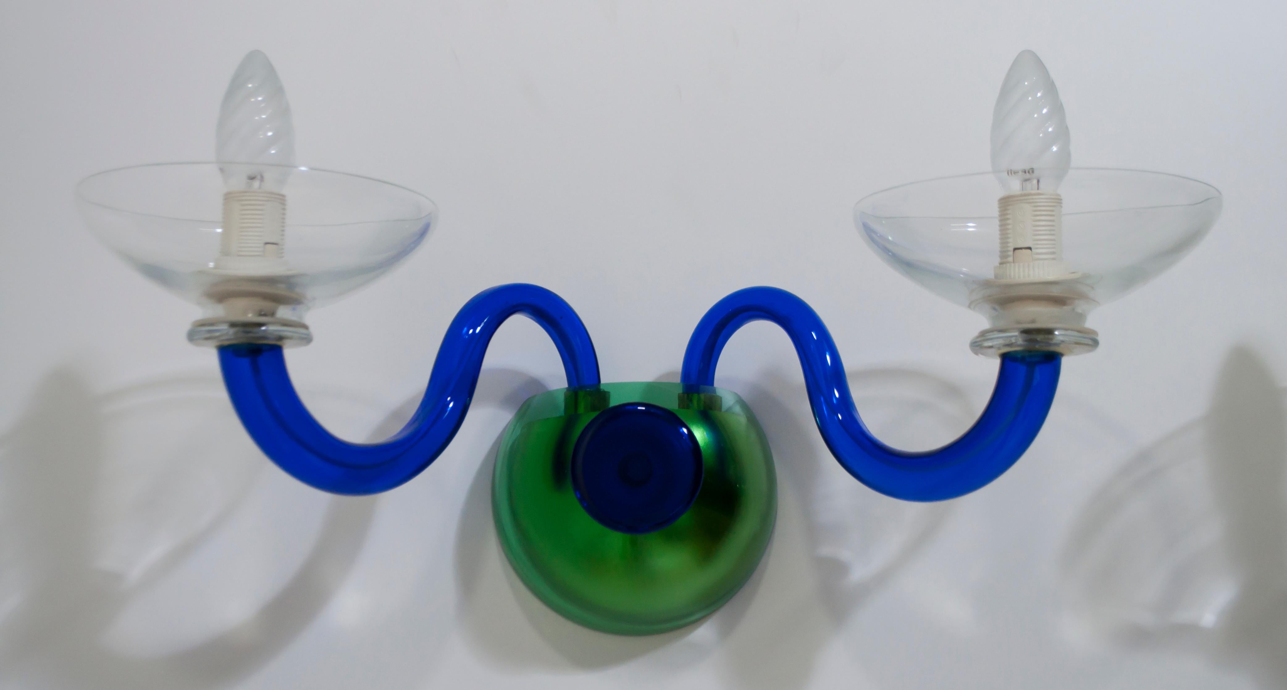 Pair of Sylcom Brass and Murano Glass Italian Sconces, 1987 at 1stDibs