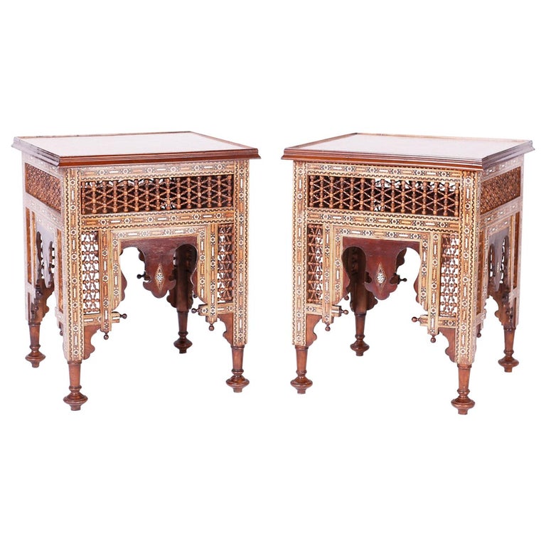 Pair of Large Scale Inlaid Stands or Tables at 1stDibs