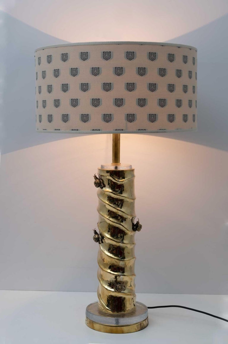 Pair of Table Lamps Casting Brass and Murano Glass with Gucci Fabric ...